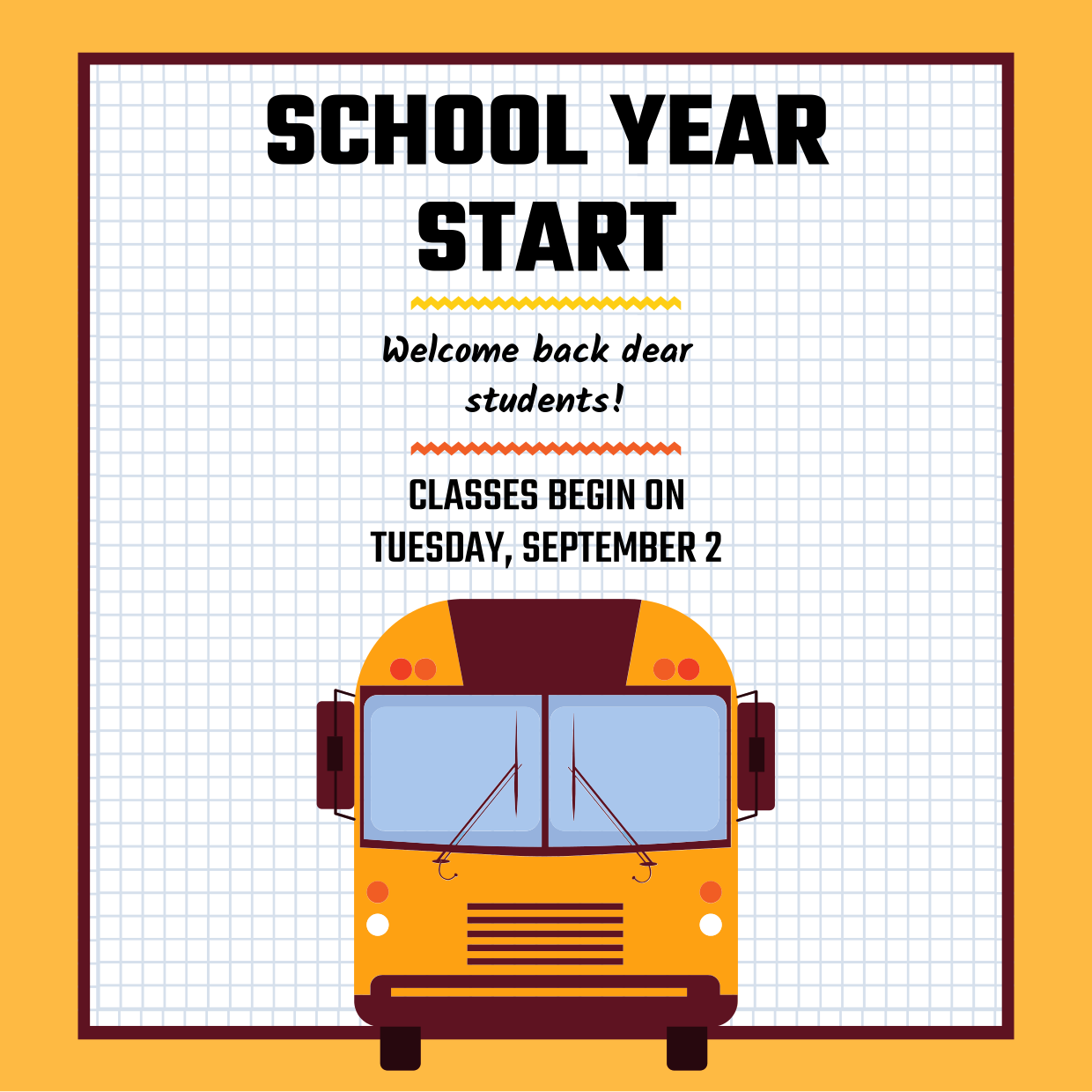 Welcome Back Students Yellow School Bus Sign Template | Square Signs