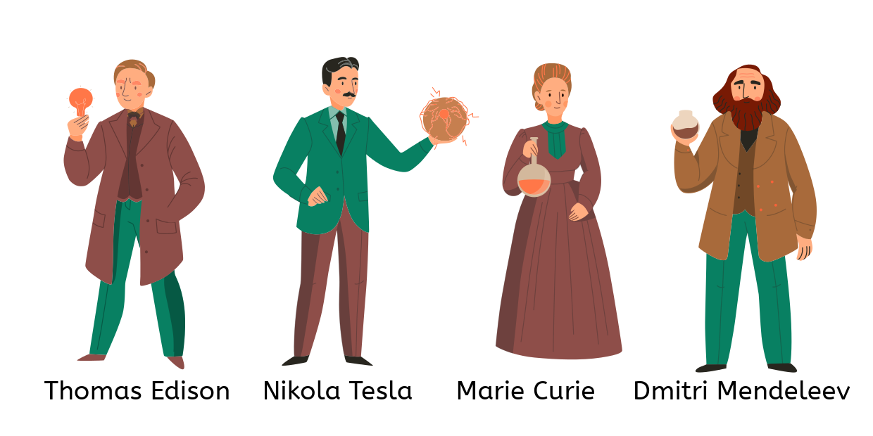 Four Prominent Scientists' Illustrations Template | Square Signs