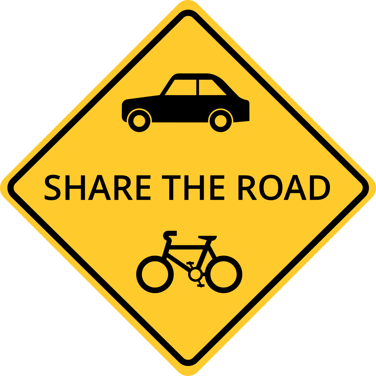 Car and Bicycle Share the Road Traffic Sign Template | Square Signs