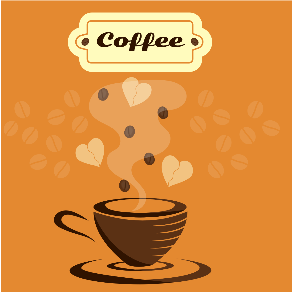 Coffee Cup Steam With Coffee Beans and Hearts Sign Template | Square Signs