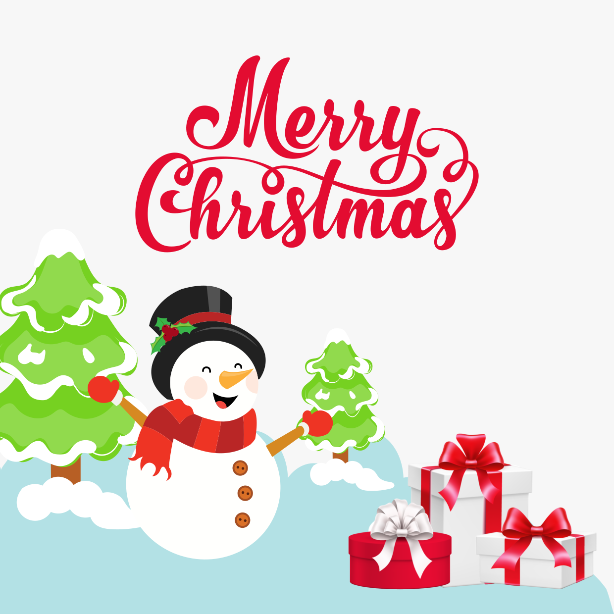 Happy Snowman with a Scarf and Gifts Christmas Sign Template | Square Signs