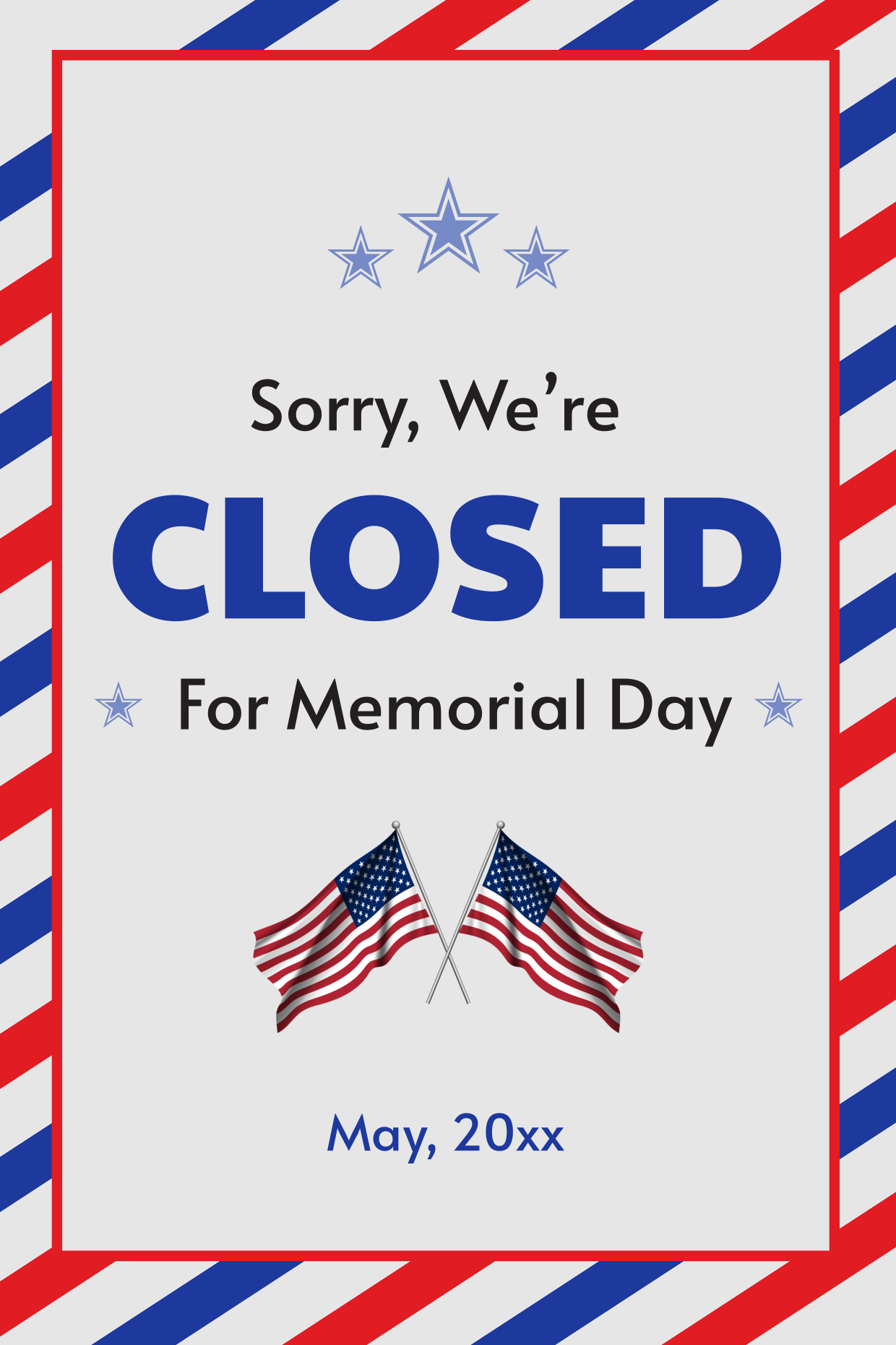 American Flag-Themed Closed for Memorial Day Template | Square Signs