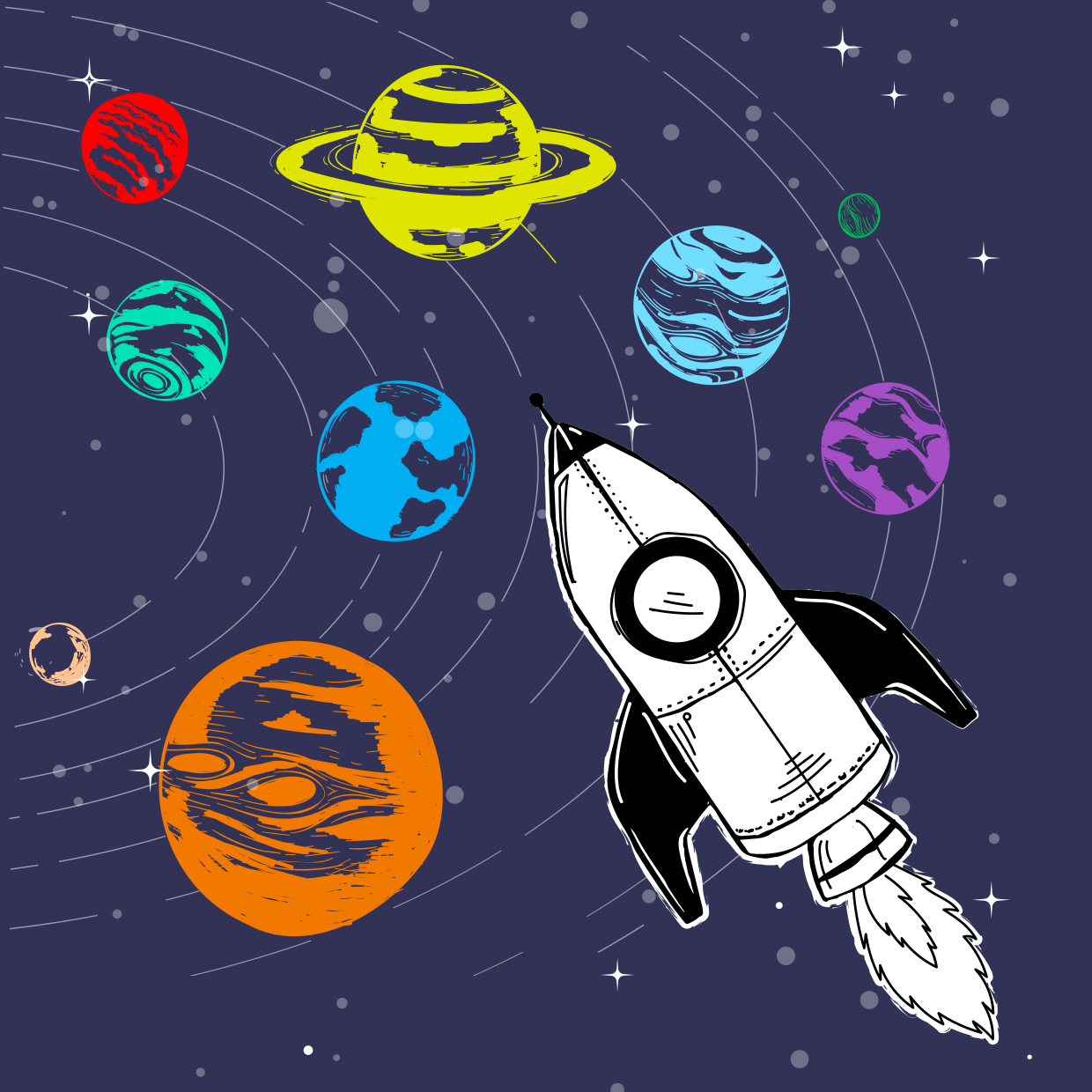 Spaceship in the Solar System Sign Template | Square Signs