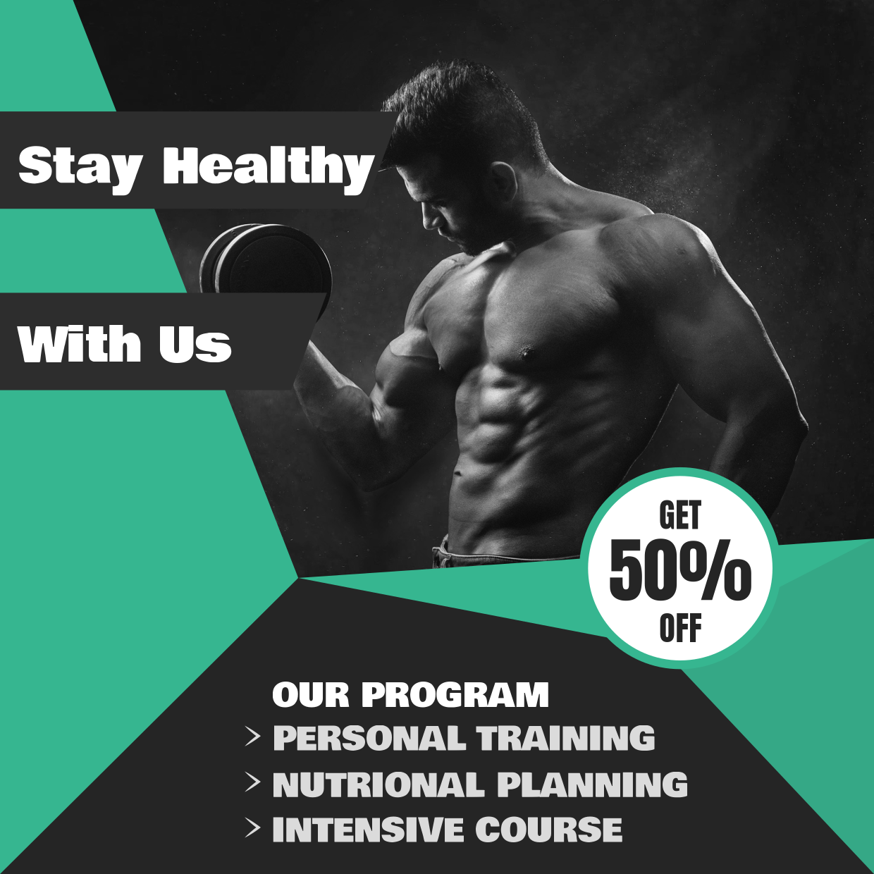 Bodybuilder Lifting Weights Gym and Fitness Sign Template | Square Signs