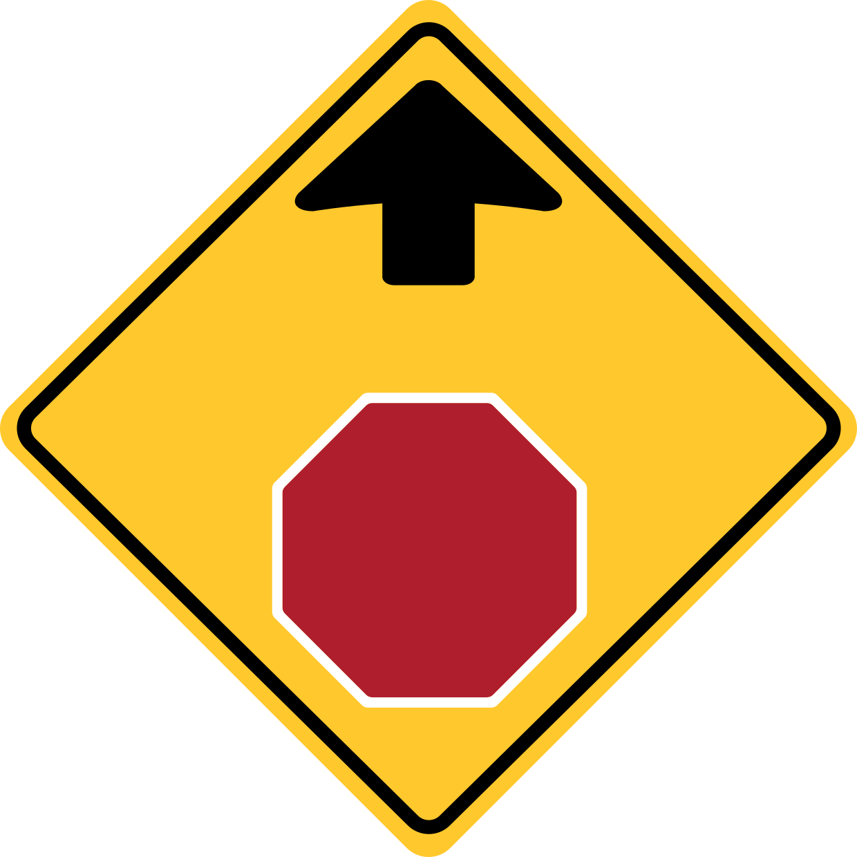 Stop Sign Ahead With Arrow Symbol Traffic Warning Template | Square Signs