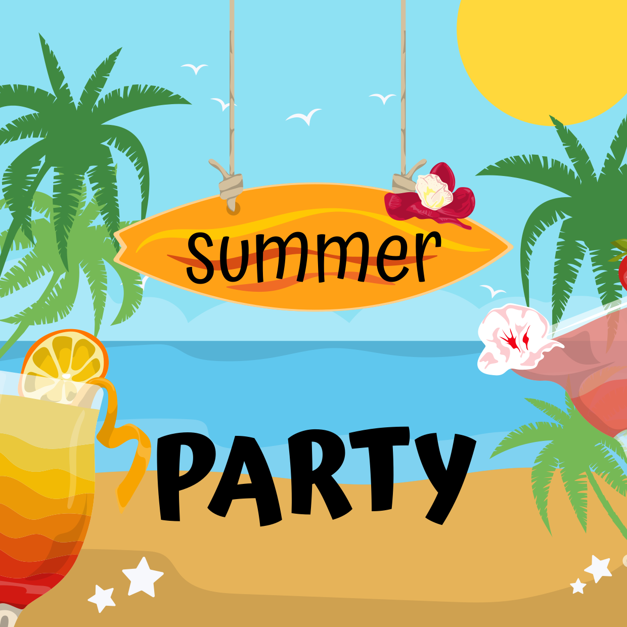 Decorative Sunny Beach Illustration Sign Template | Square Signs