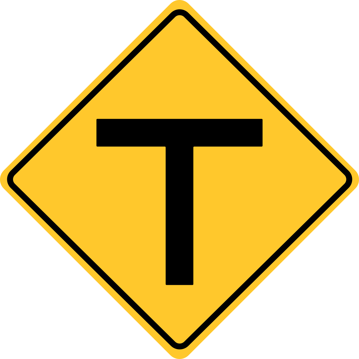 T-Intersection Symbol Yellow Diamond Traffic Sign Template | Square Signs