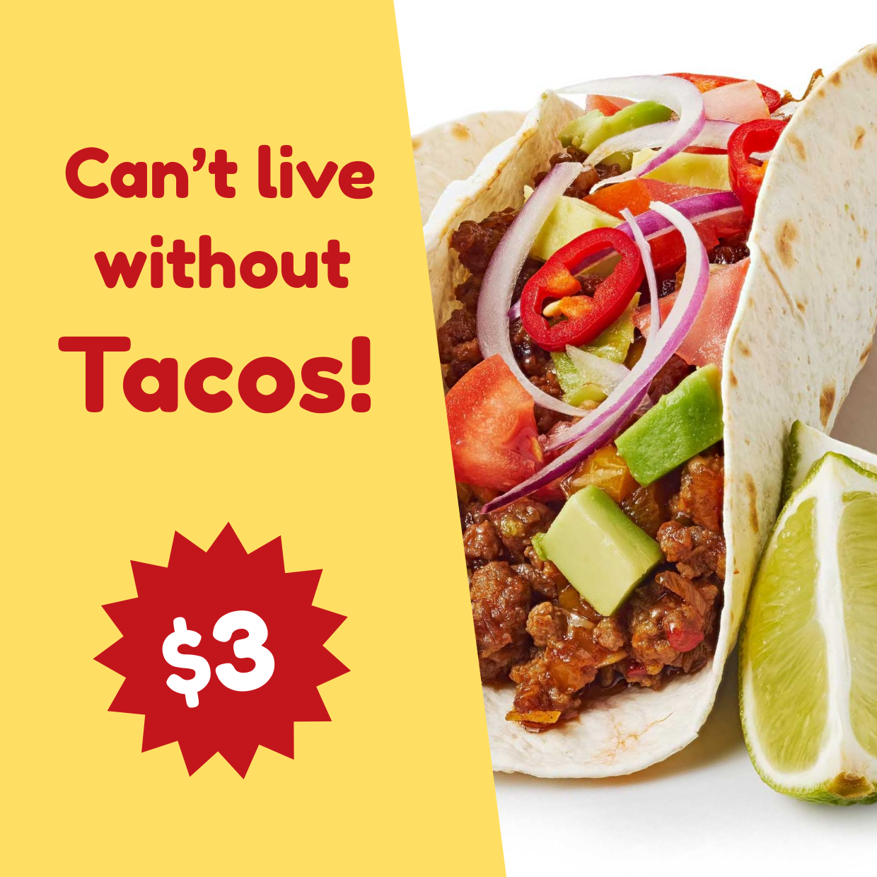 Can't Live Without Tacos Mexican Restaurant Sign Template | Square Signs