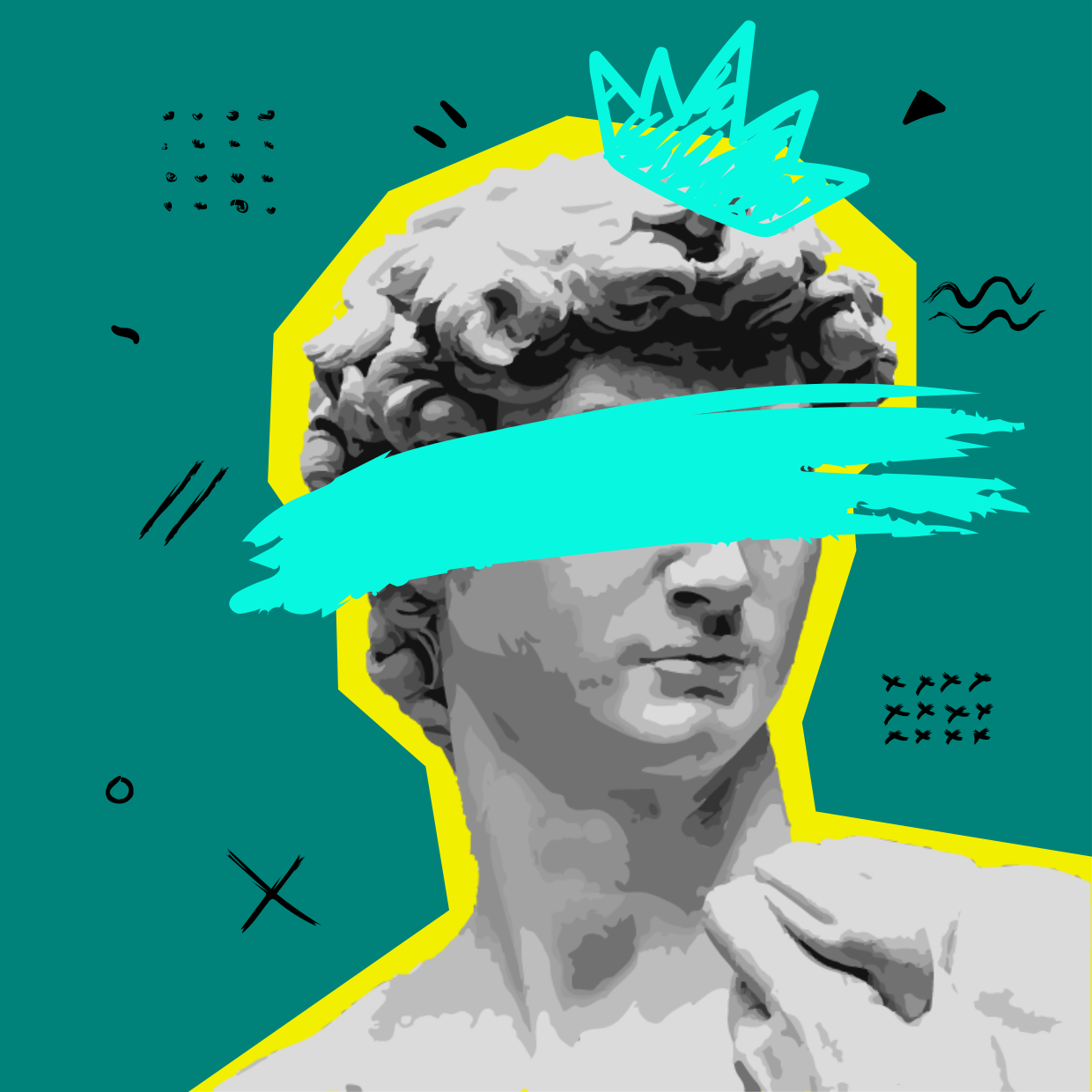 Modern Statue of David Illustration in Blue Sign Template | Square Signs
