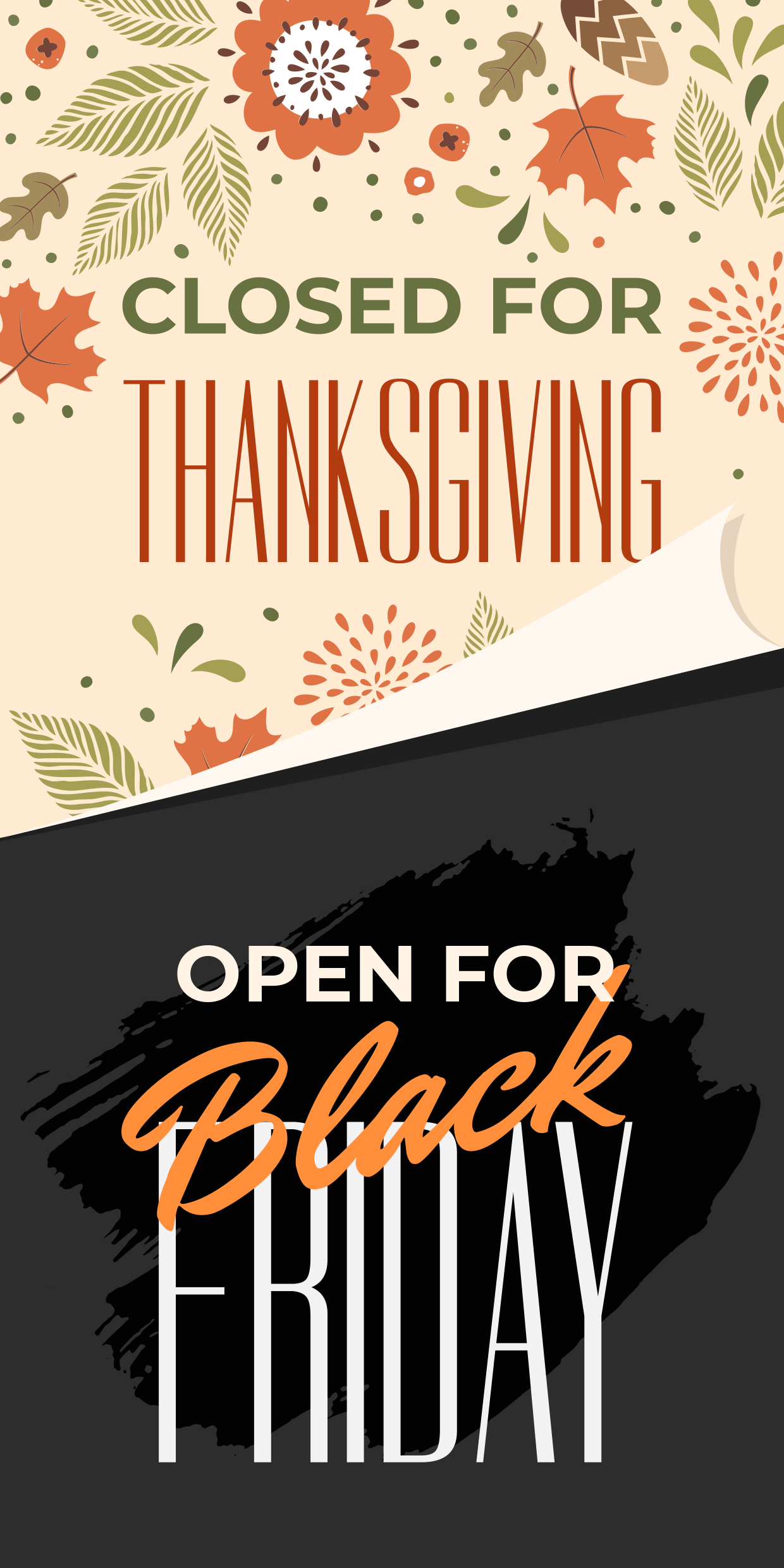 Closed for Thanksgiving, Open for Black Friday Template | Square Signs