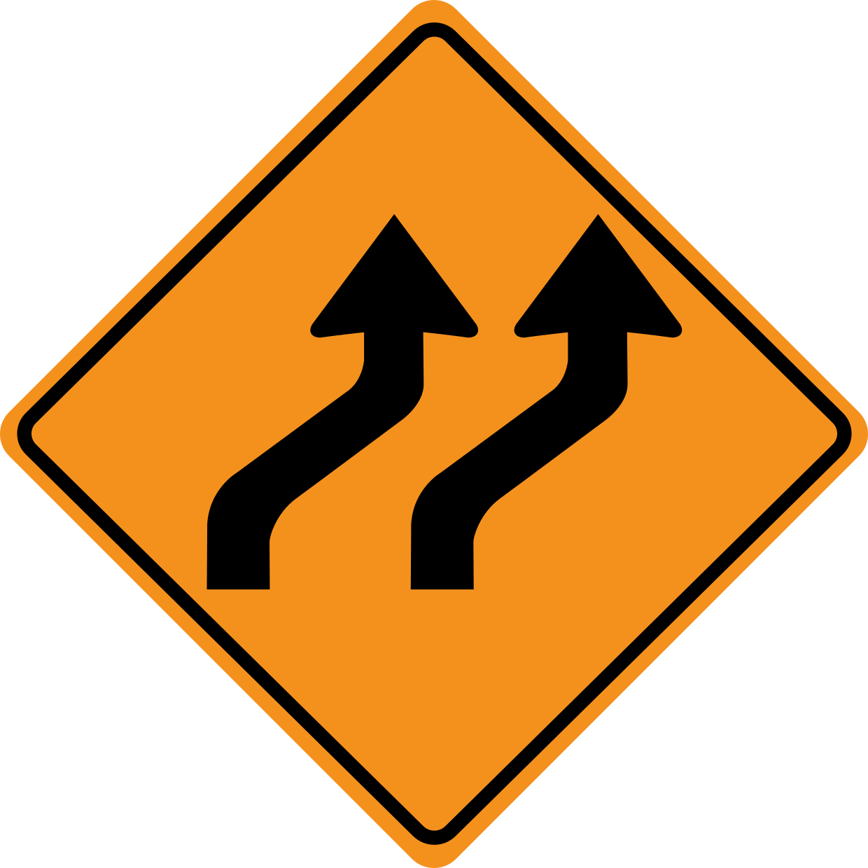 Two Lanes Shift Right Diamond Shaped Traffic Template | Square Signs