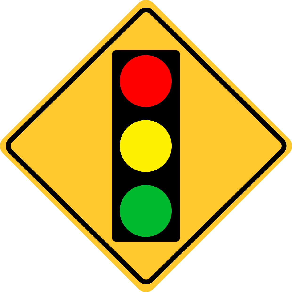 Diamond Warning Sign With Street Light Icons Template | Square Signs