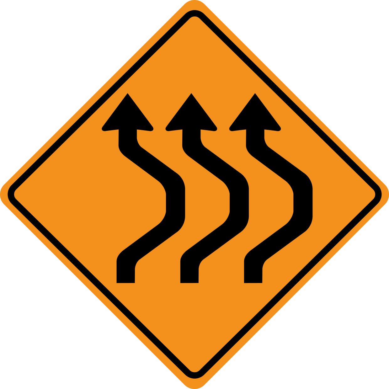 Three Lane Shift Right Then Left Road Sign Template | Square Signs