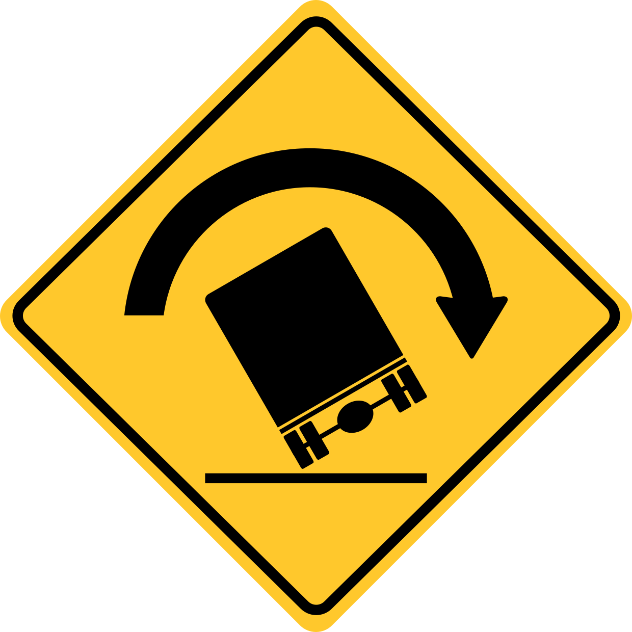 Right Truck Rollover Yellow Warning Road Sign Template | Square Signs