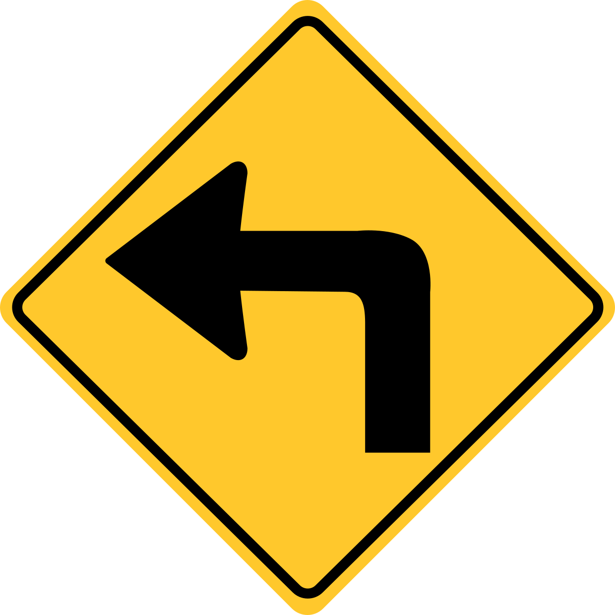 Yellow Turn Left Traffic Symbol Regulatory Sign Template | Square Signs