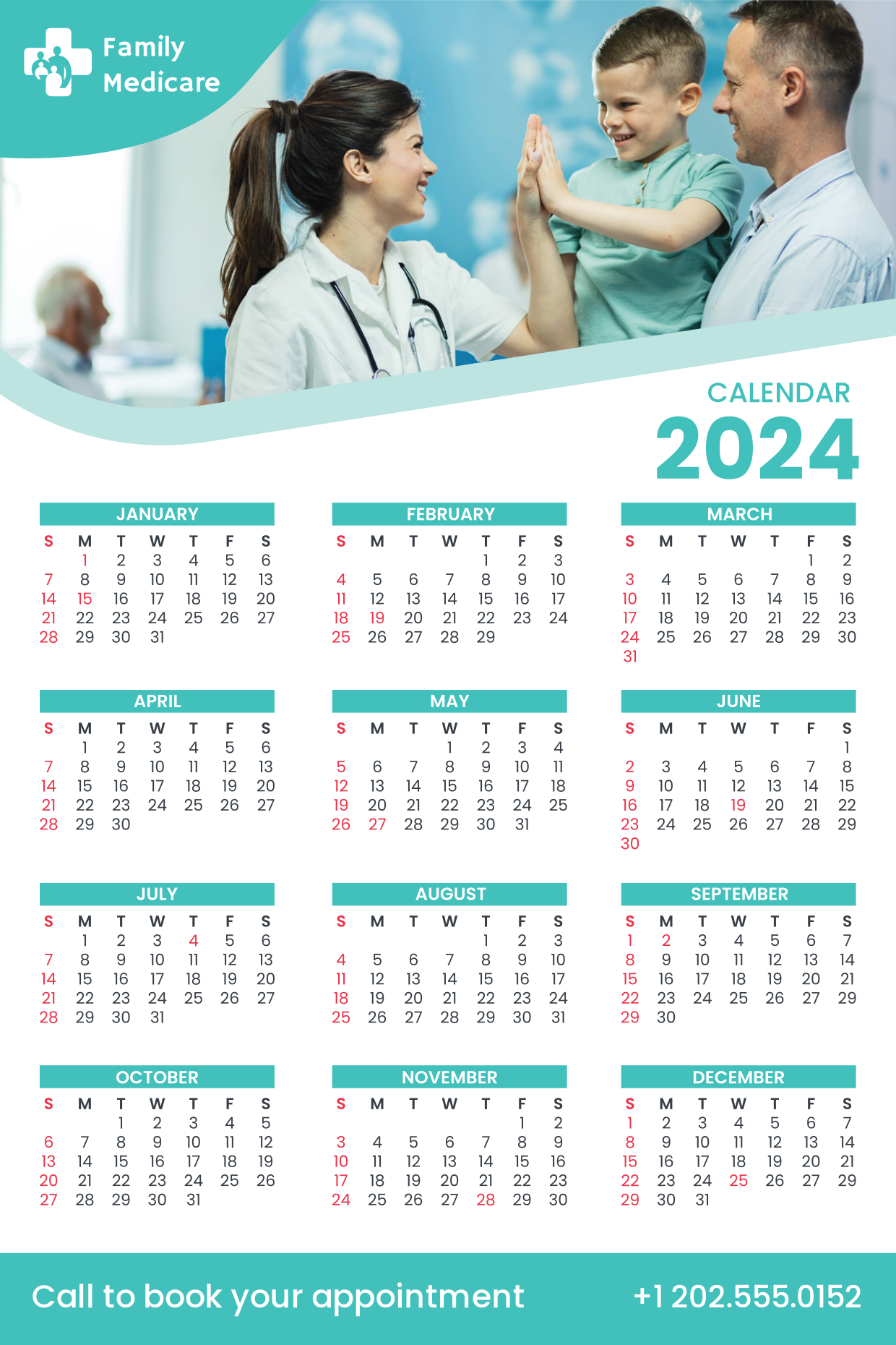 Turquoise Medical Calendar Sign Template | Square Signs