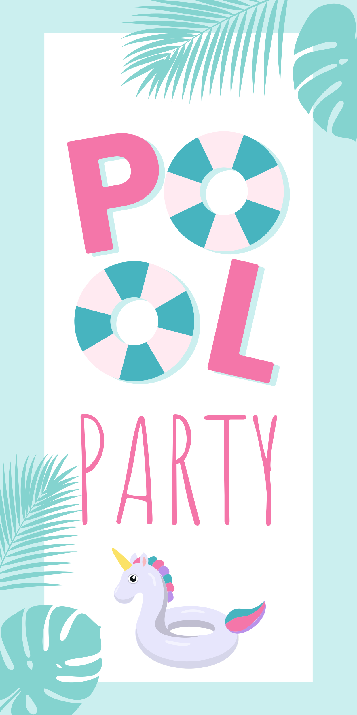 Turquoise Leaves Pool Party Sign Template | Square Signs