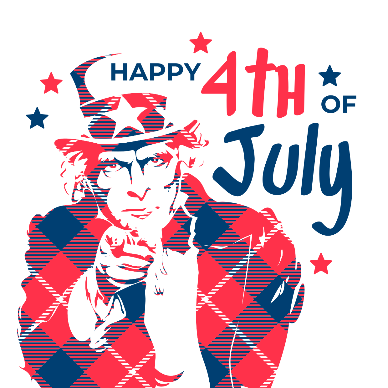 Uncle Sam in Checkered Pattern 4th of July Template | Square Signs