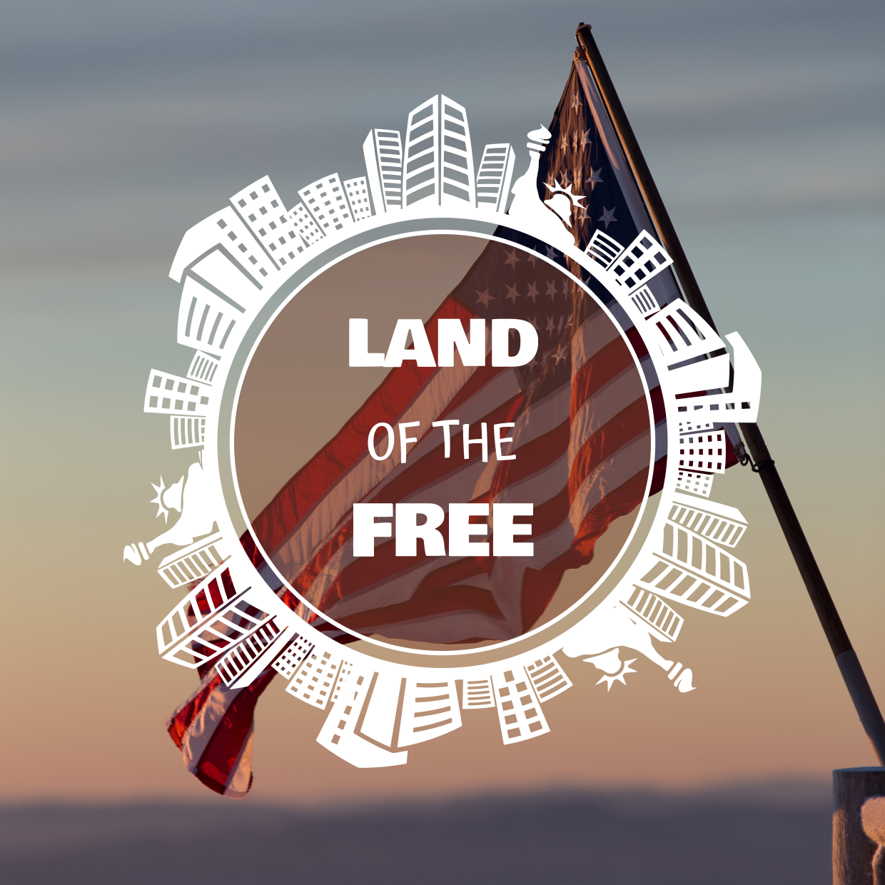 Patriotic Monument Outlines With US Flag Photo Sign Template | Square Signs