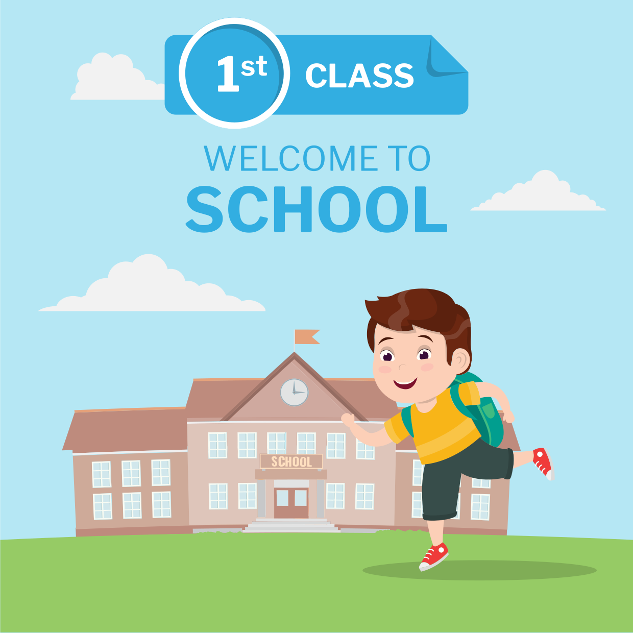 Boy and School Campus Illustration With Text Sign Template | Square Signs