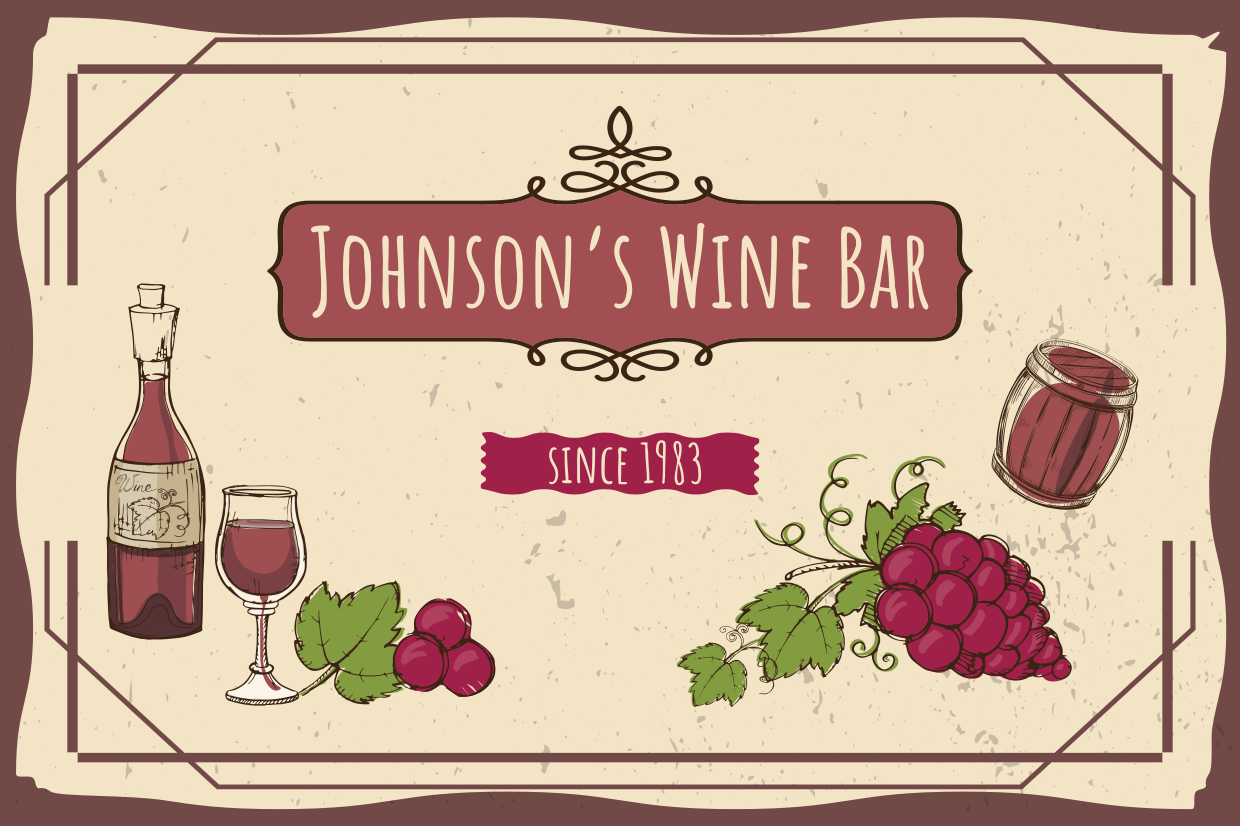 Wine Bottle, Glasses, Barrel, Grapes and Vines Sign Template | Square Signs