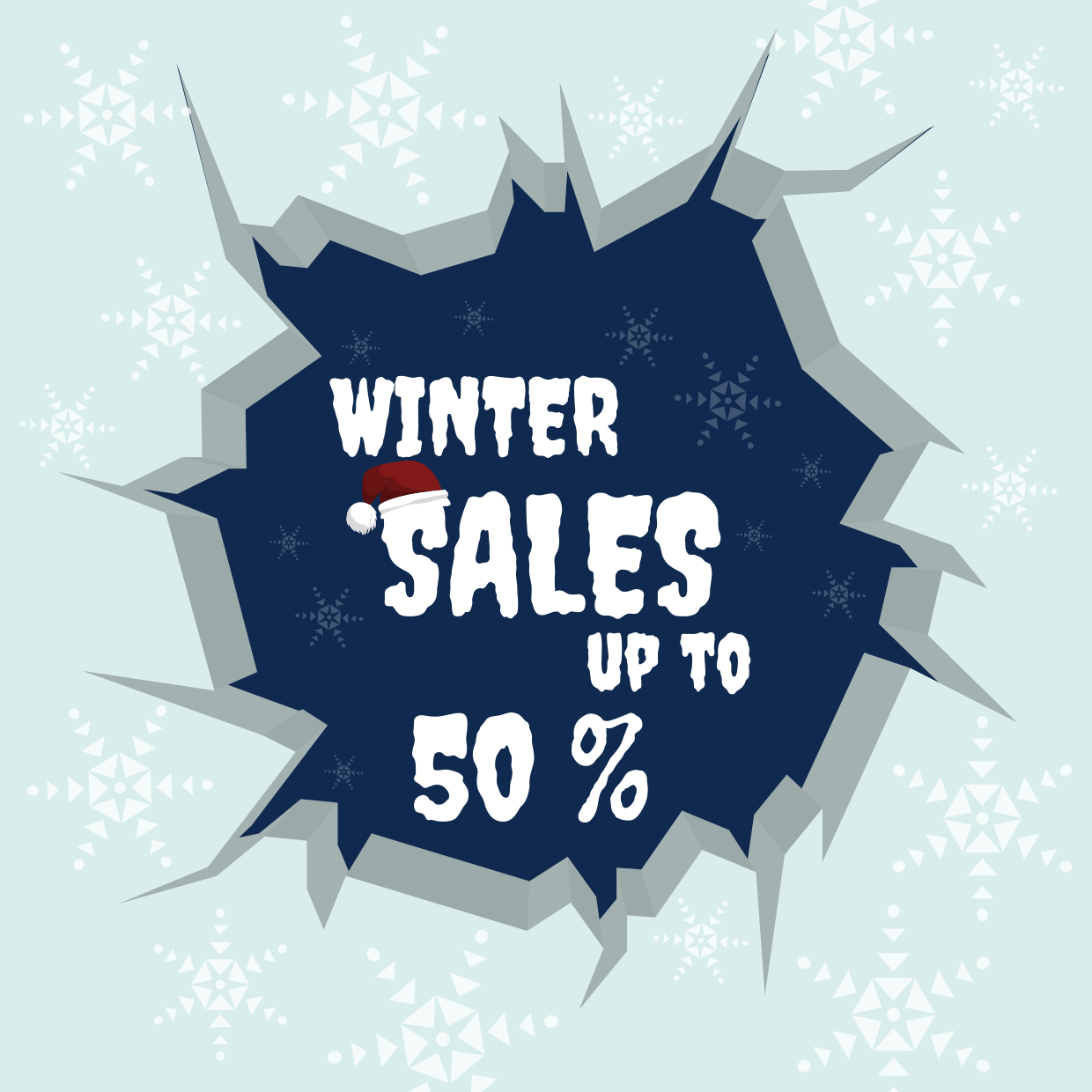 Broken Ice Winter Sales up to 50% Sign Template | Square Signs