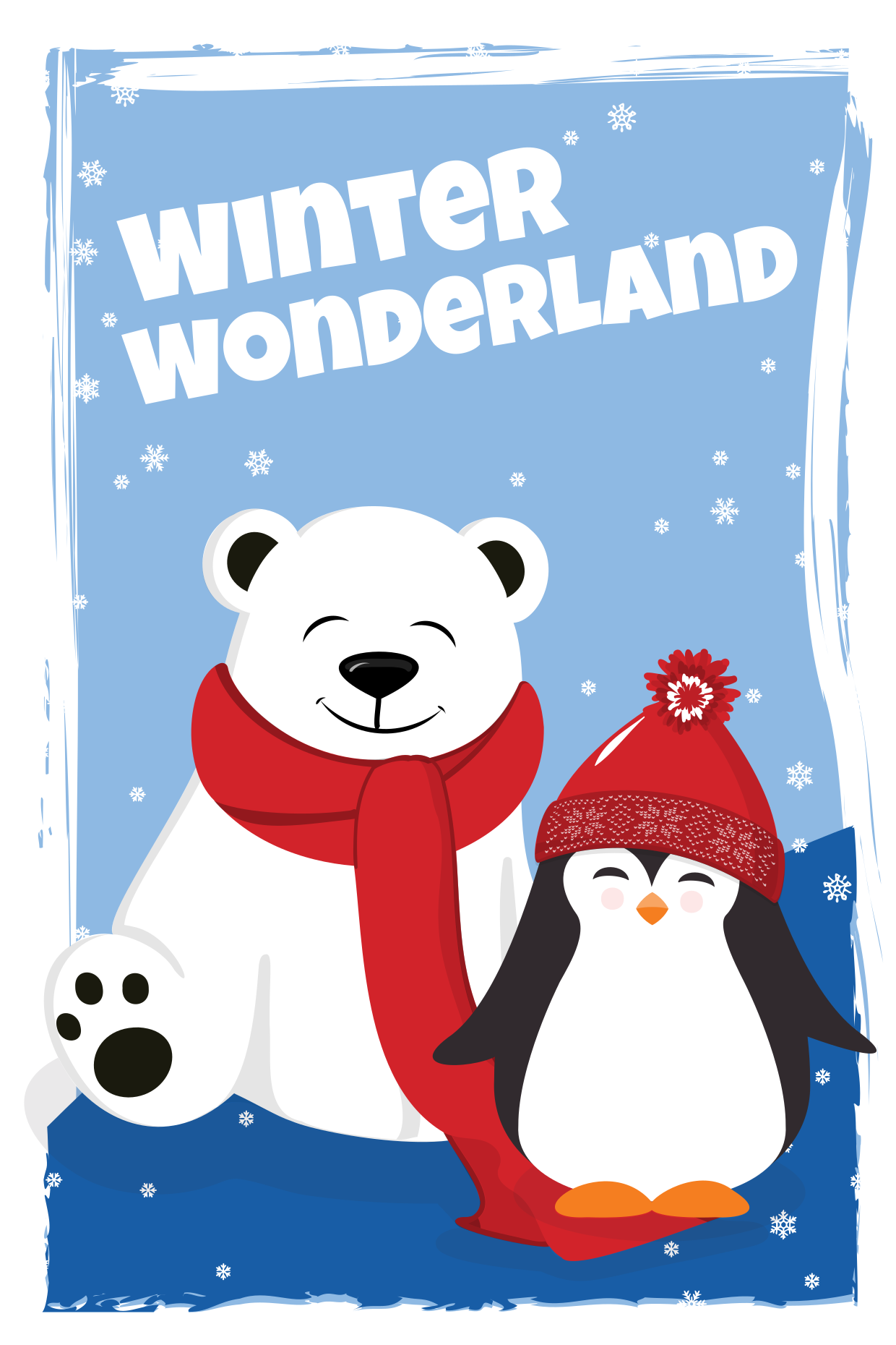 Polar Bear and Penguin in a Winter Wonderland Sign Template | Square Signs
