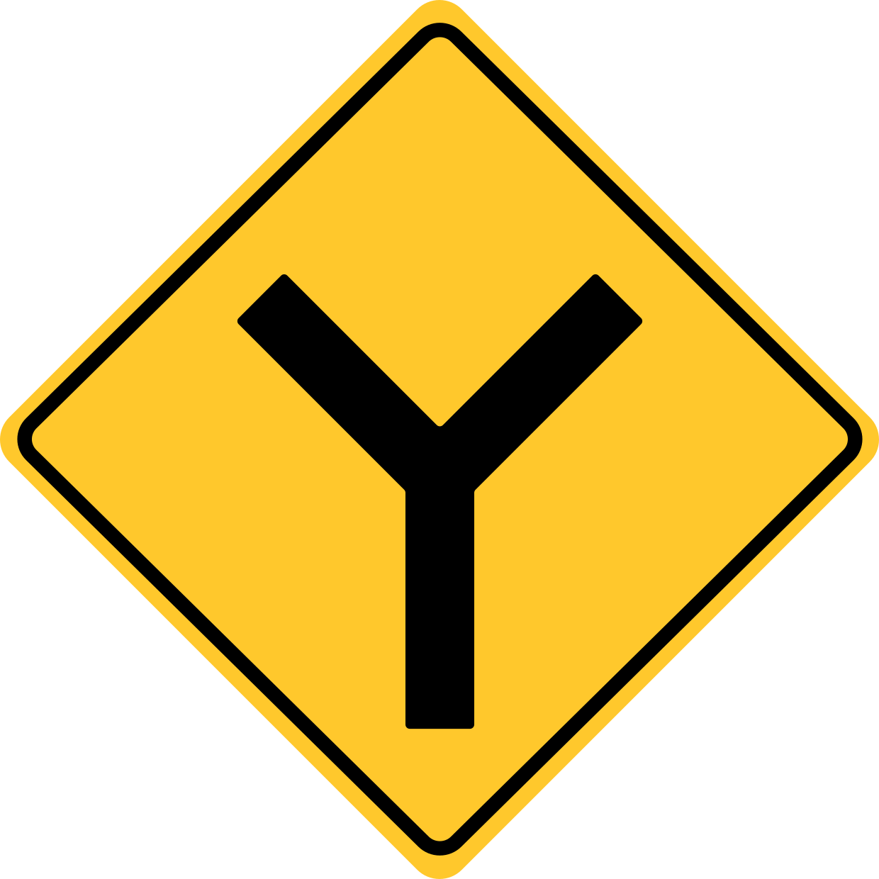 Y Intersection Divided Road Ahead Traffic Sign Template | Square Signs