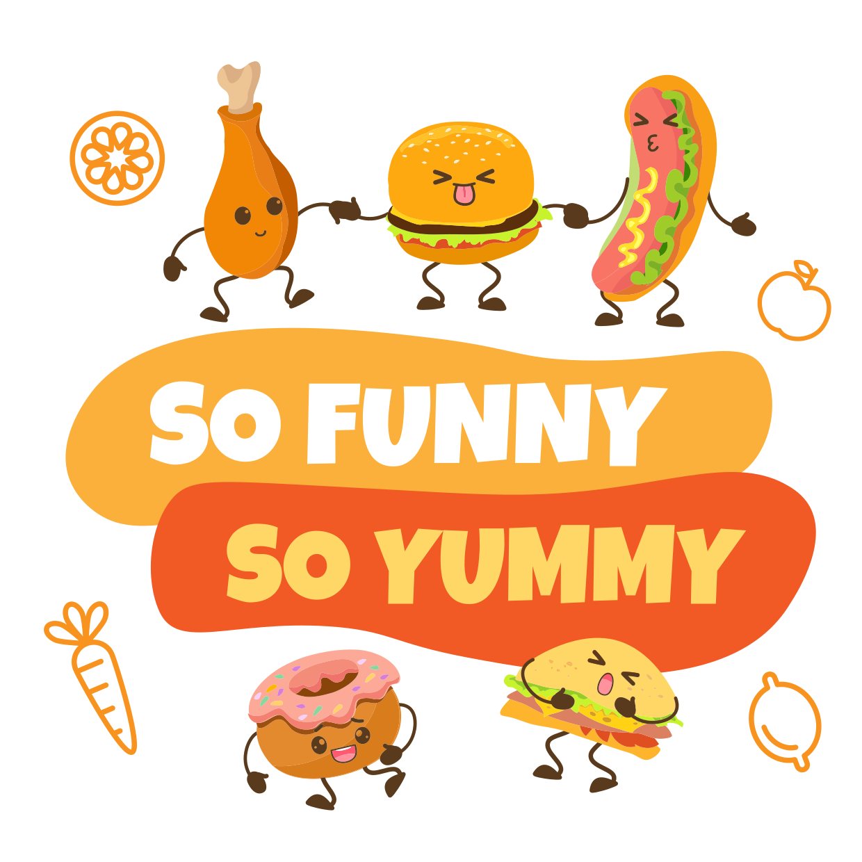 Funny Yummy Food Characters Restaurant Sign Template | Square Signs
