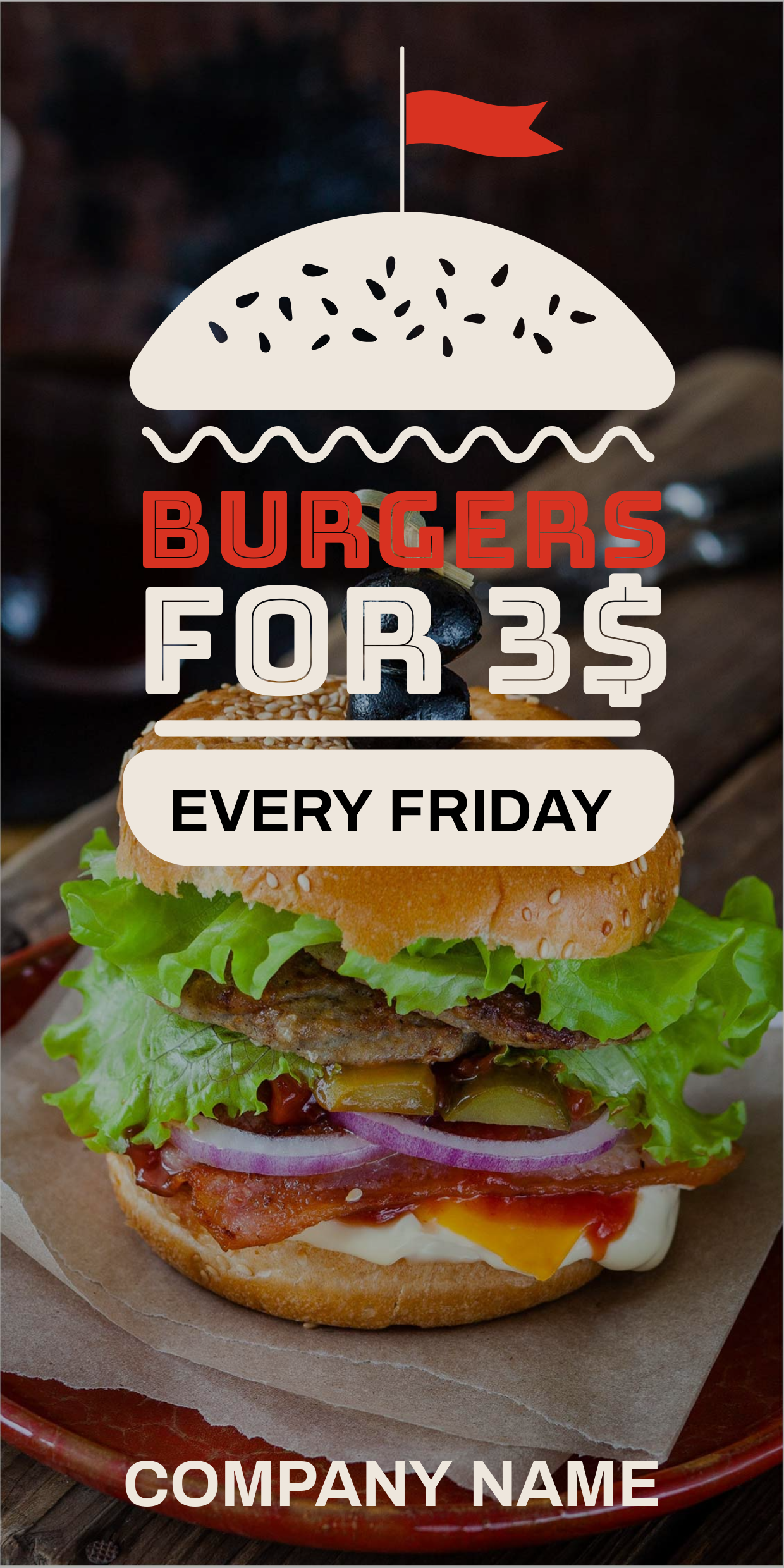 A Grilled Cheeseburger Photo With Promo Icon Sign Template | Square Signs